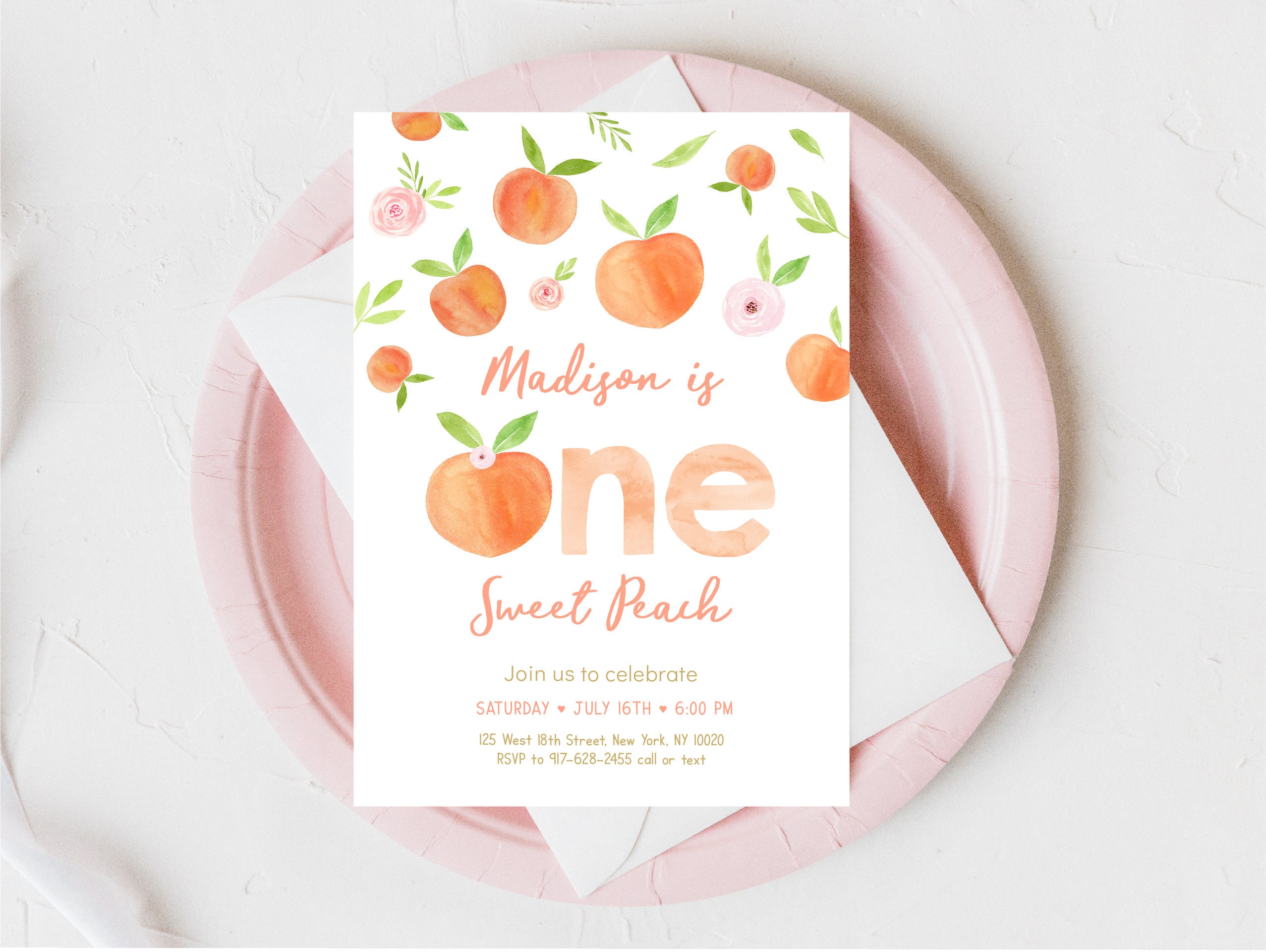 Paper Paper & Party Supplies Editable Peach Birthday Invitation One ...