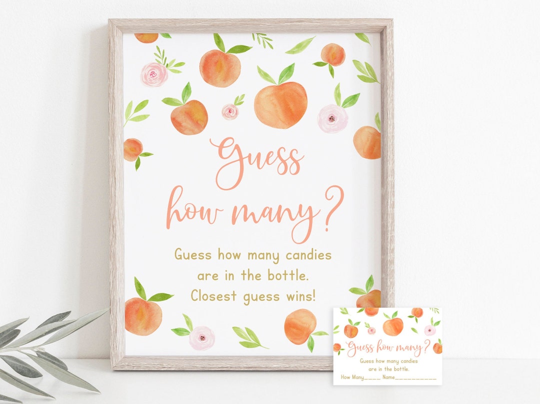 Peach Guess How Many Baby Shower Game Little Peach Baby Shower ...