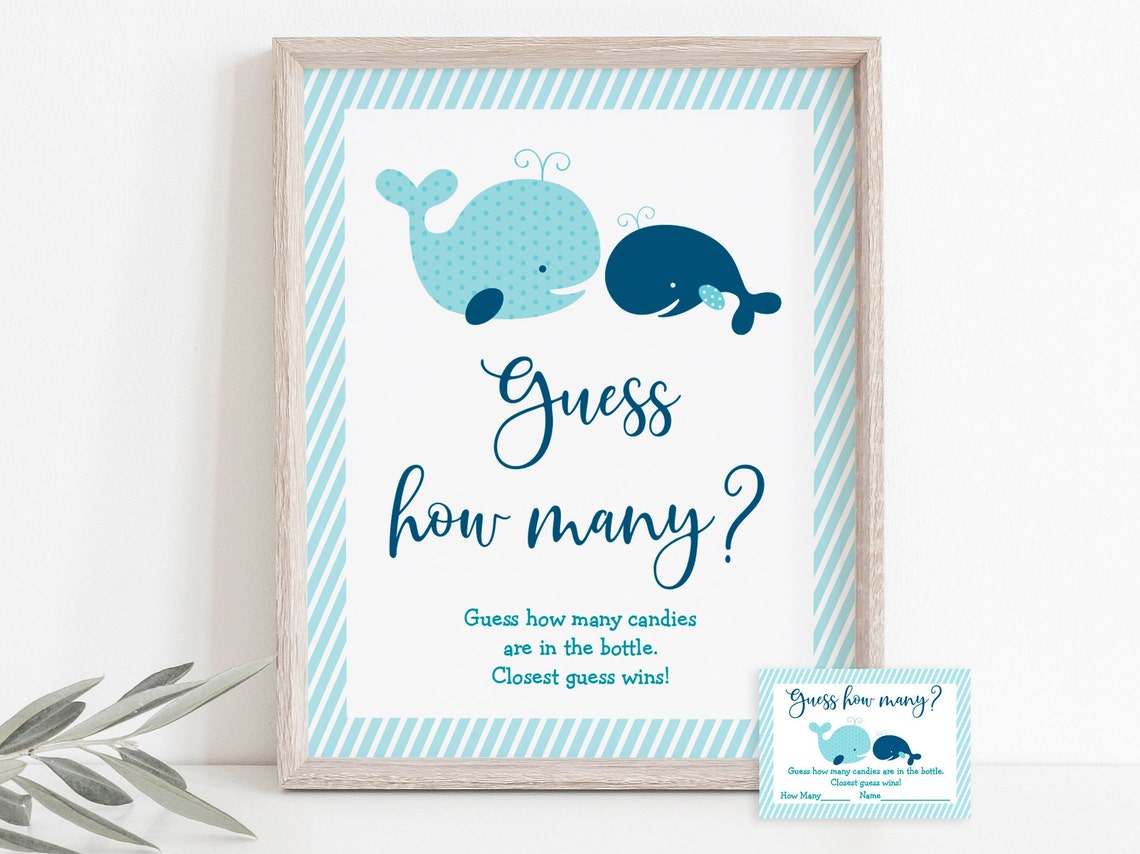 Whale Guess How Many Game Whale Baby Shower Nautical Baby Shower Boy ...