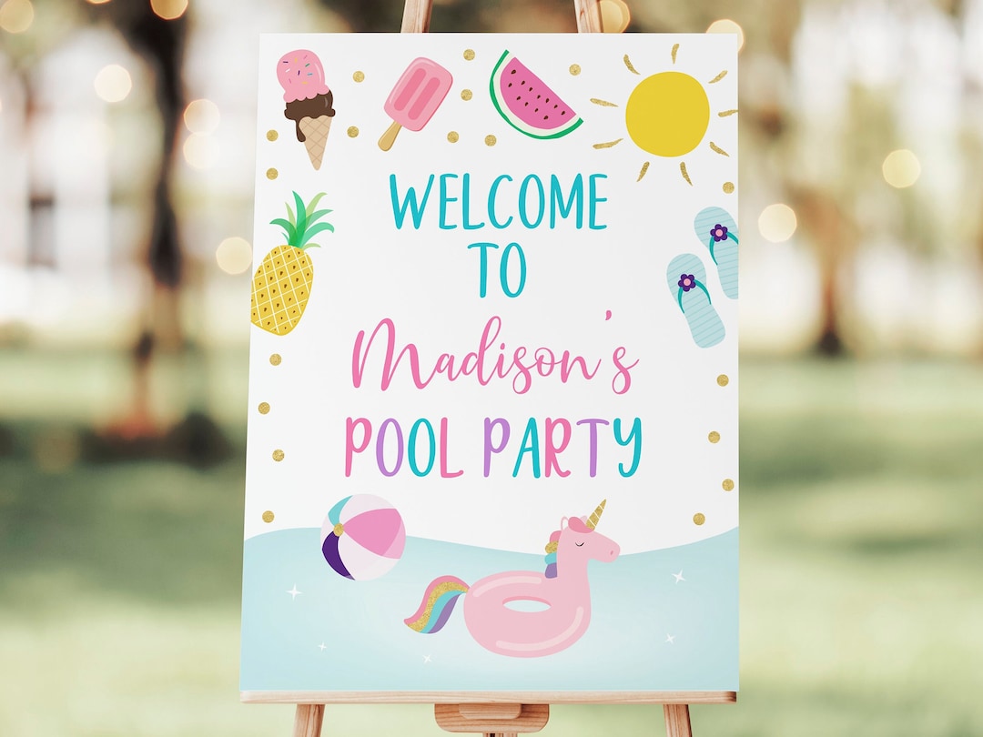 Editable Pool Party Welcome Sign Pool Party Birthday Girls Pool Party ...