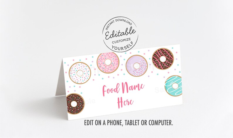 EDITABLE Donut Food Tent Cards Food Labels Donut Birthday | Etsy