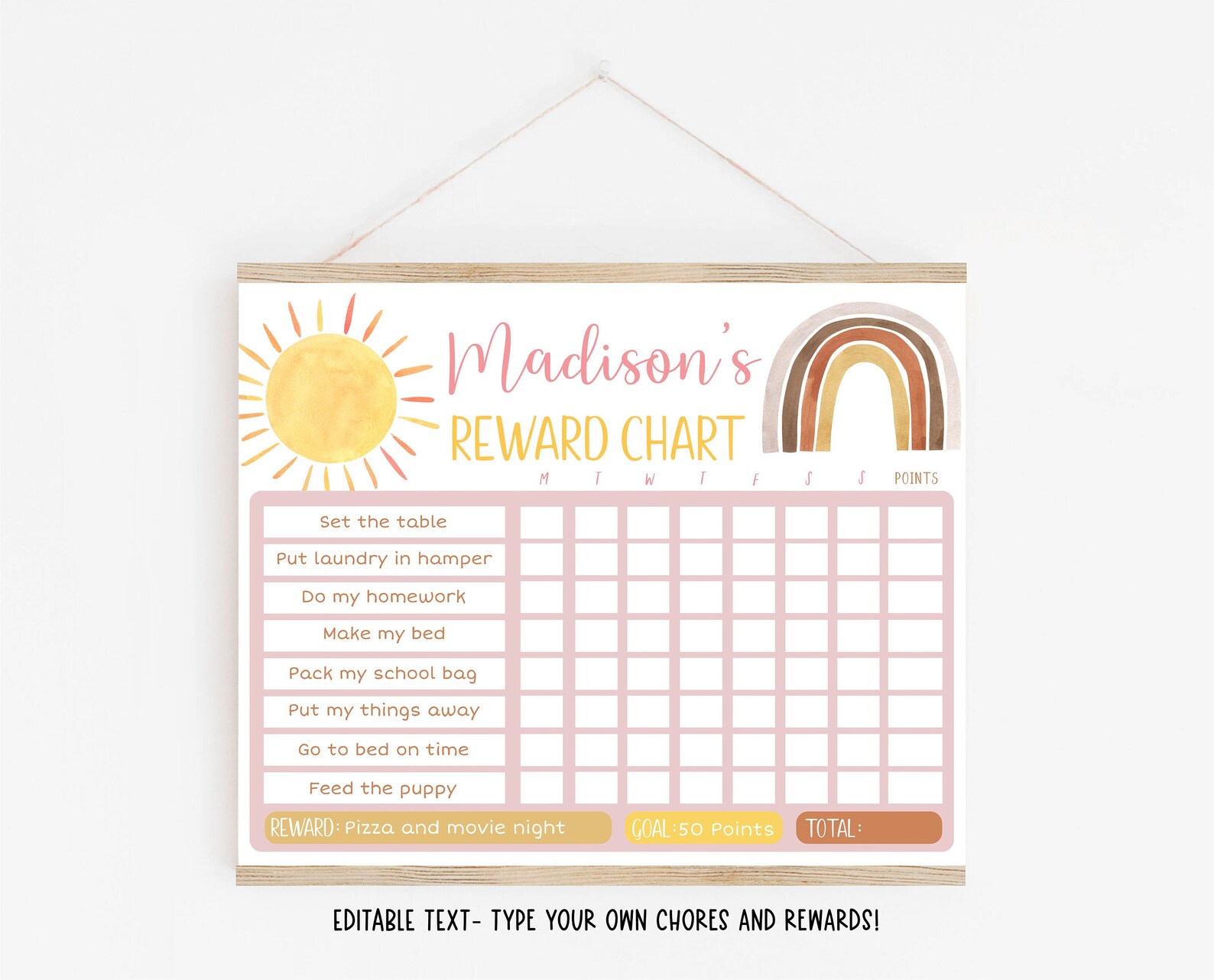 Editable Sunshine Rainbow Reward Chart, Boho Sunshine Behavior Chart ...