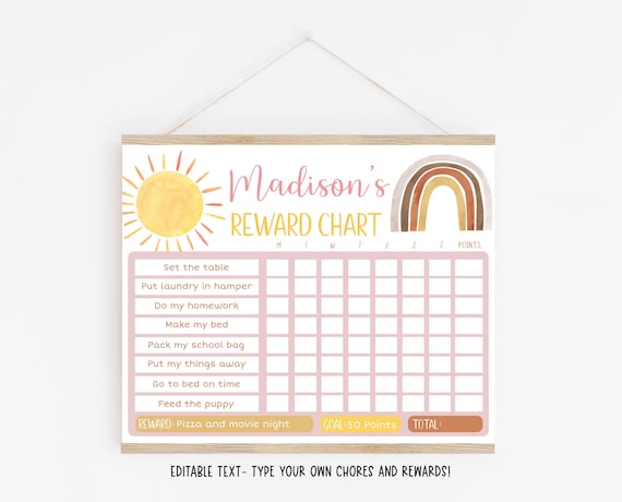 Editable Sunshine Rainbow Reward Chart, Boho Sunshine Behavior Chart ...