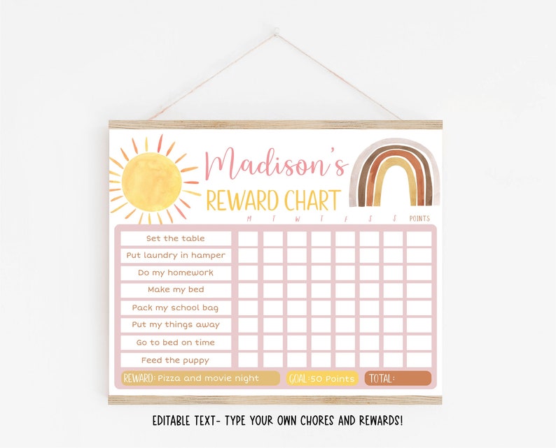 Editable Sunshine Rainbow Reward Chart Boho Sunshine Behavior - Etsy