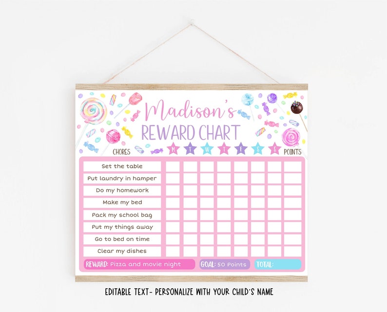 Editable Candy Reward Chart Lollipop Reward Chart Sweet Shop - Etsy