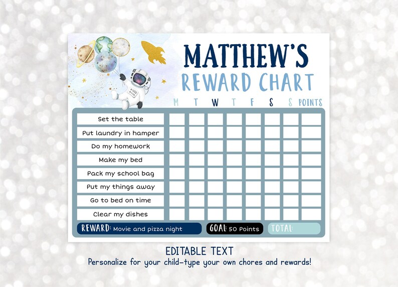 Editable Space Reward Chart Astronaut Rocket Ship Stars - Etsy