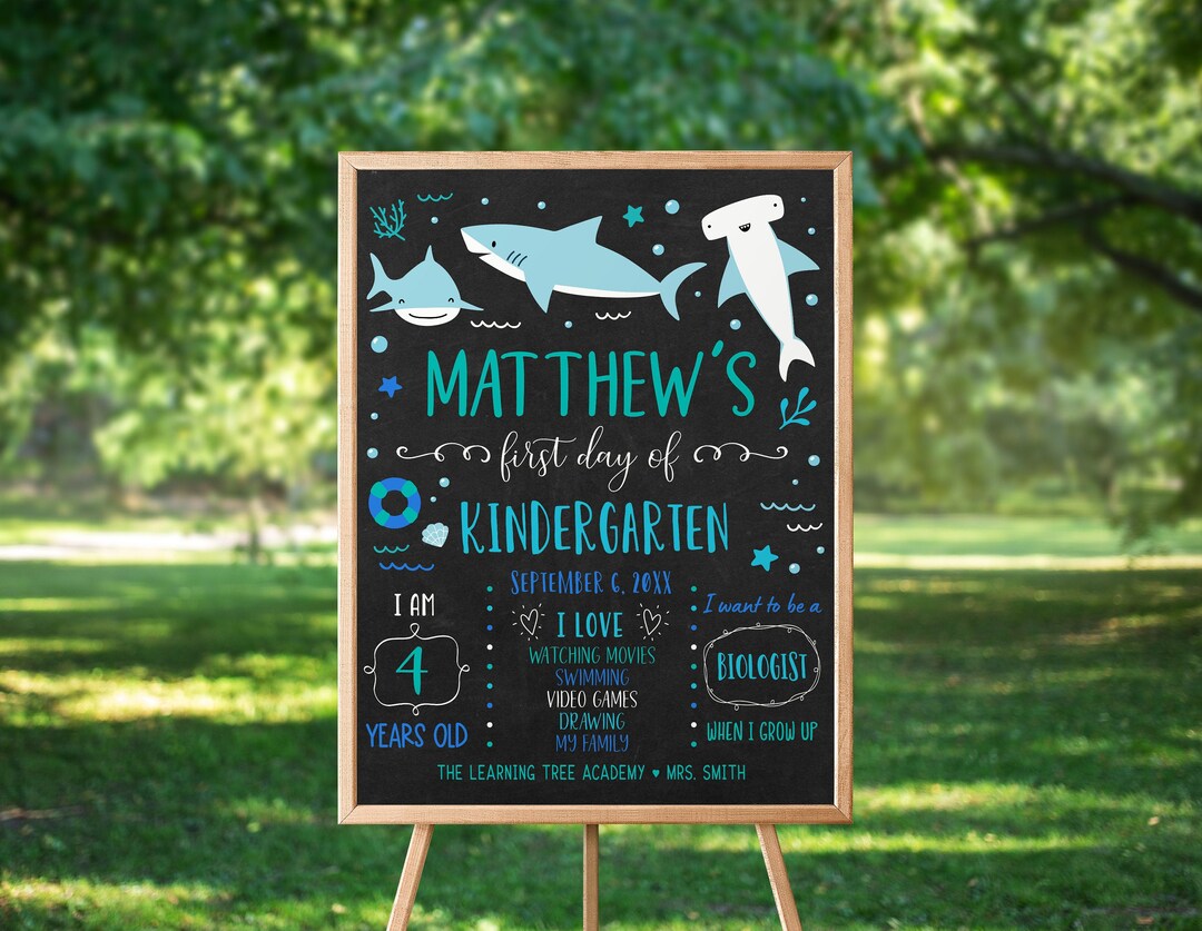 Editable Shark First Day of Kindergarten Sign First Day of School Sign ...