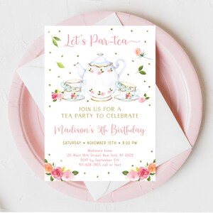 Editable Let's Par-tea Birthday Invitation Tea Party - Etsy