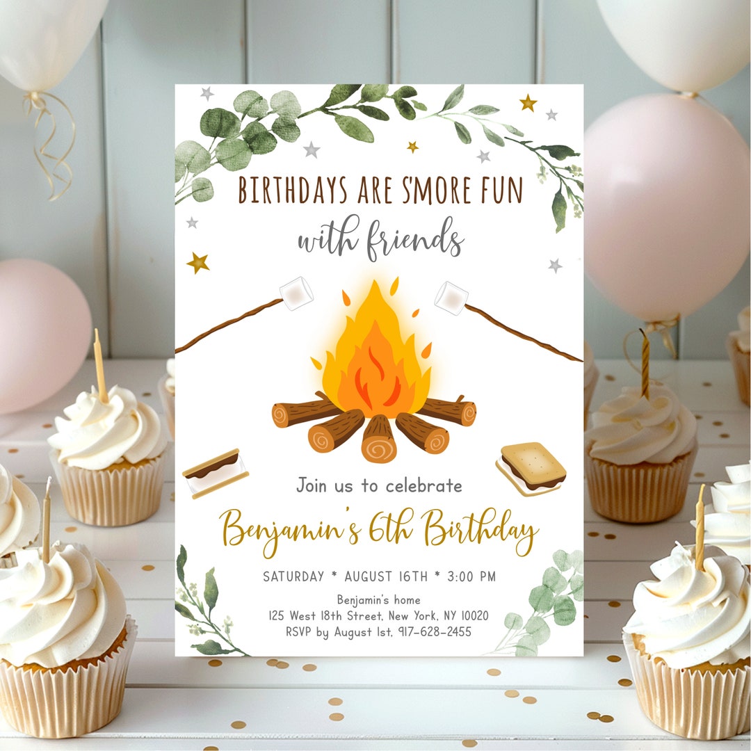 Editable S'mores Birthday Invitation, Camping, Campfire, Bonfire, Smore ...