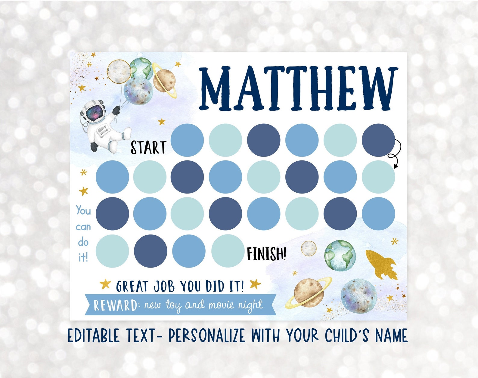 Editable Astronaut Reward Chart Space Planets Sticker Chart | Etsy