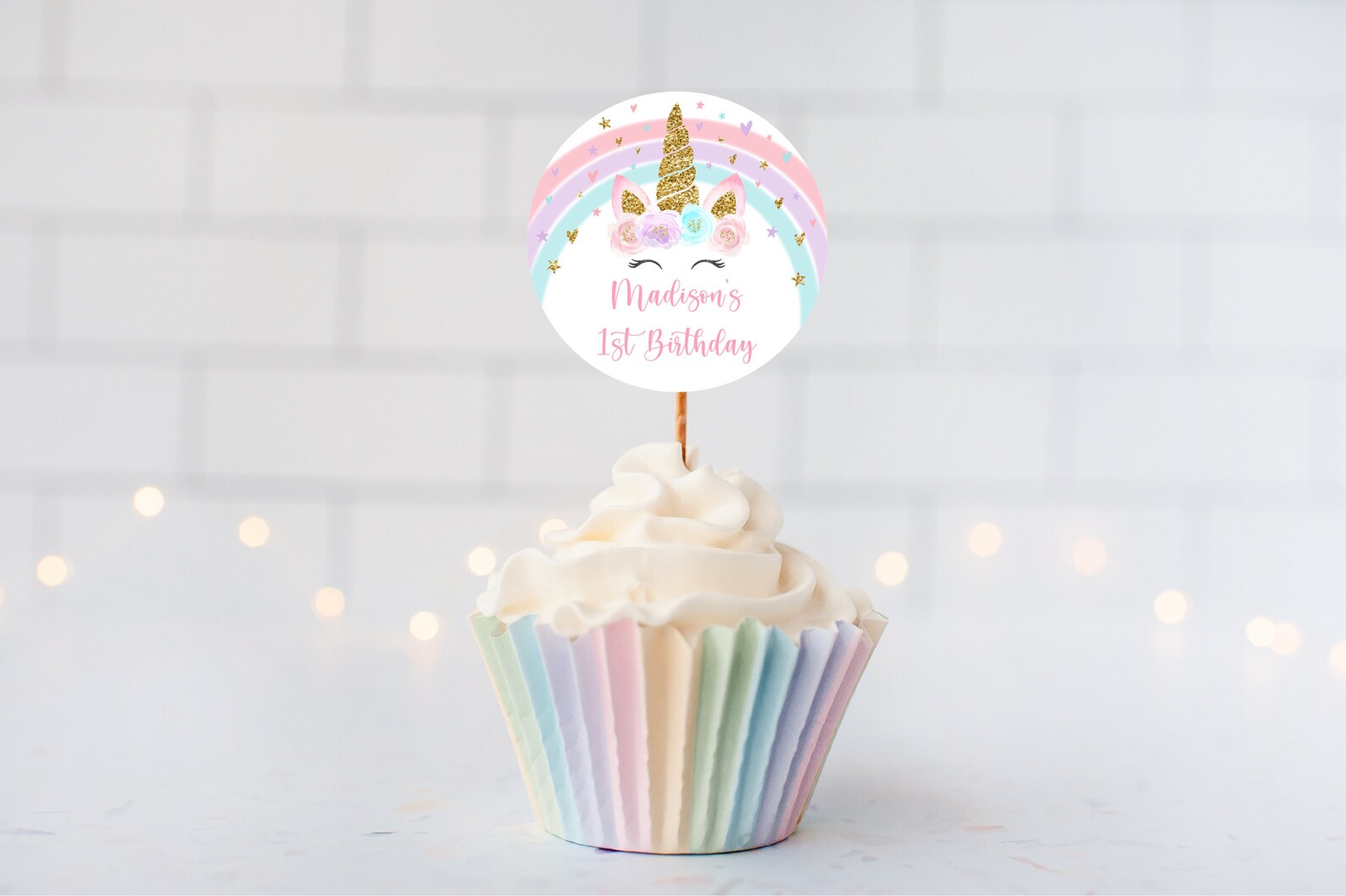 Editable Unicorn Birthday Cupcake Toppers Rainbow Unicorn - Etsy