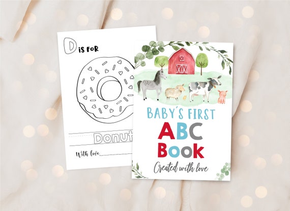 ABC Book Baby Shower Game Farm Animal Alphabet Coloring Book Baby's ...