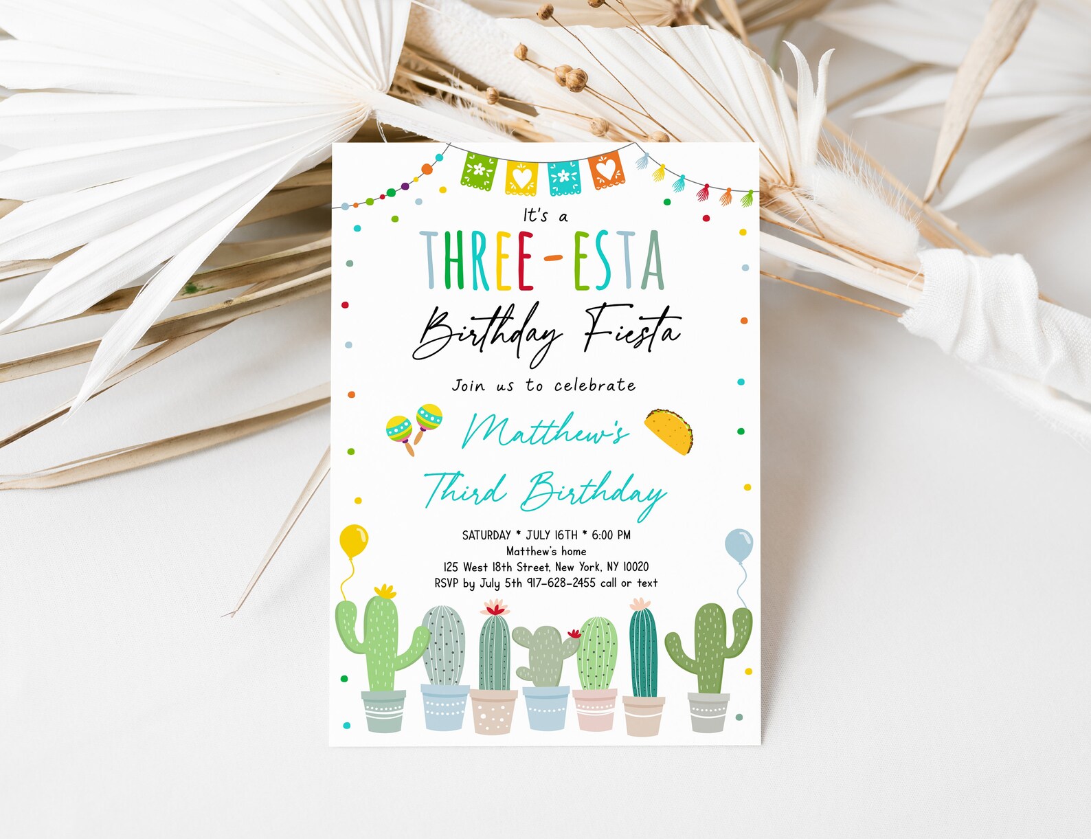 Editable Three-esta Fiesta Birthday Invitation Third Birthday - Etsy