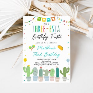 Editable Three-esta Fiesta Birthday Invitation Third Birthday - Etsy