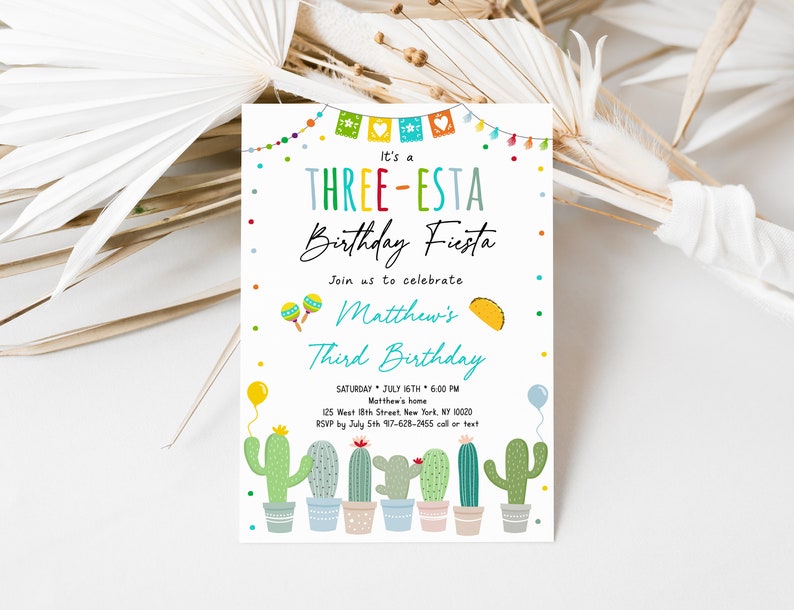 Editable Three-esta Fiesta Birthday Invitation Third Birthday - Etsy