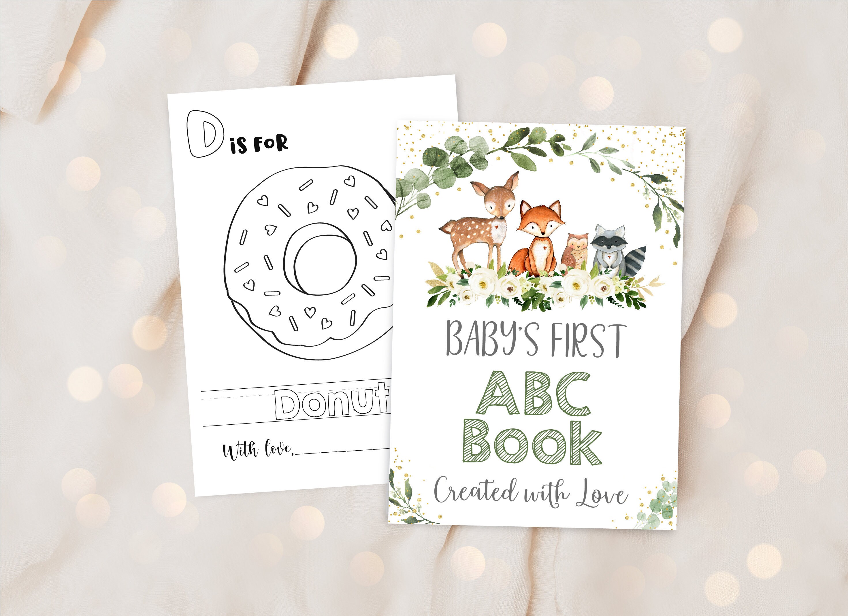 ABC Book Baby Shower Game Woodland Greenery Alphabet Coloring - Etsy