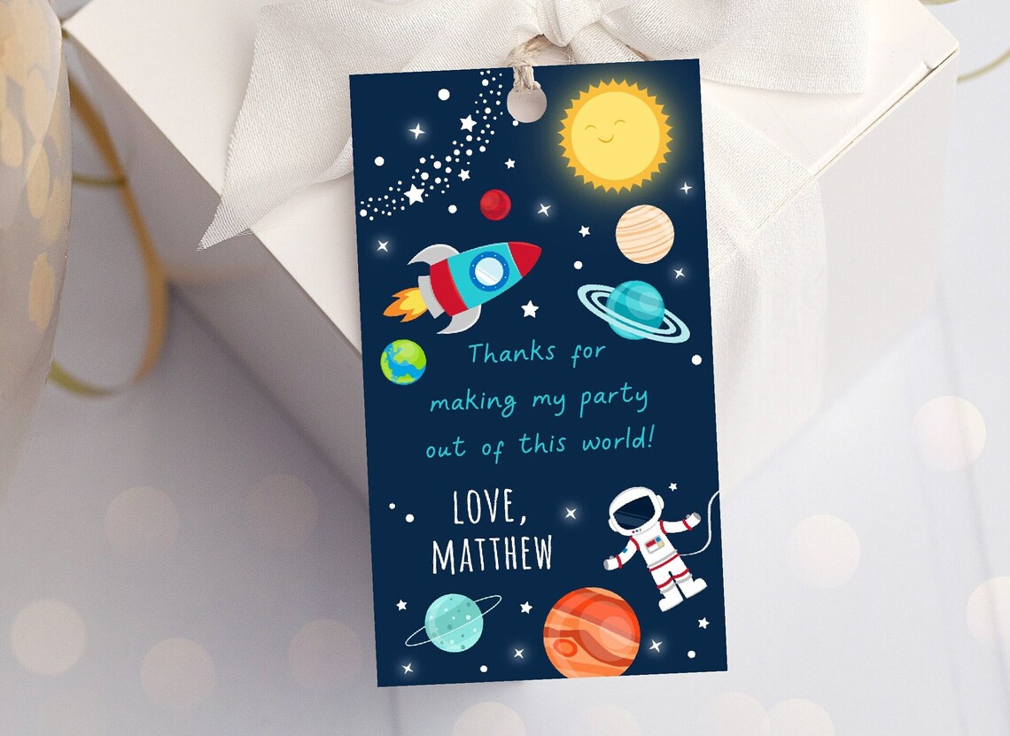 Editable Space Birthday Tags Thank You Out of This World - Etsy