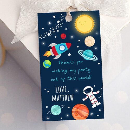 Editable Space Birthday Tags Thank You Out of This World - Etsy