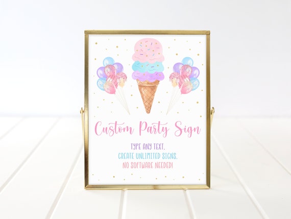 Editable Ice Cream Birthday Sign Girl Ice Cream Birthday Party | Etsy