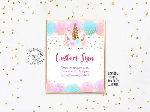 EDITABLE Unicorn Baby Shower Sign Pink & Gold Unicorn Floral Unicorn ...