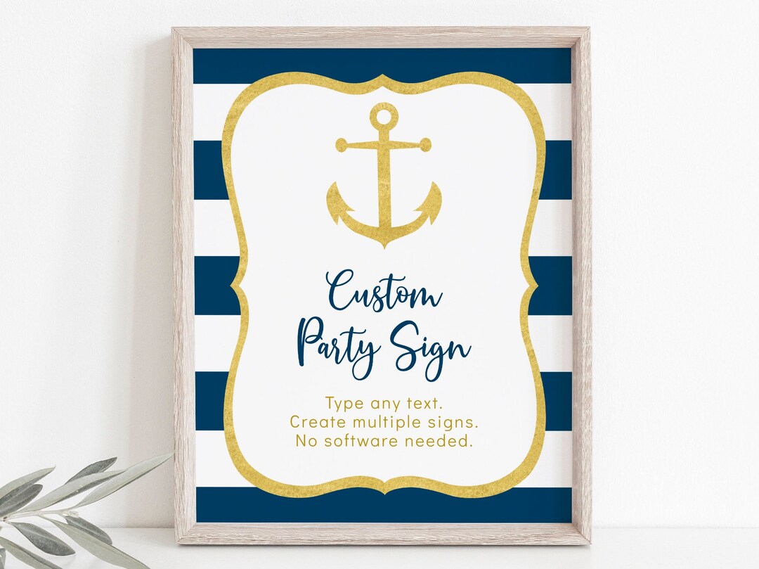 Editable Nautical Bridal Shower Sign Anchor Bridal Shower Navy & Gold ...