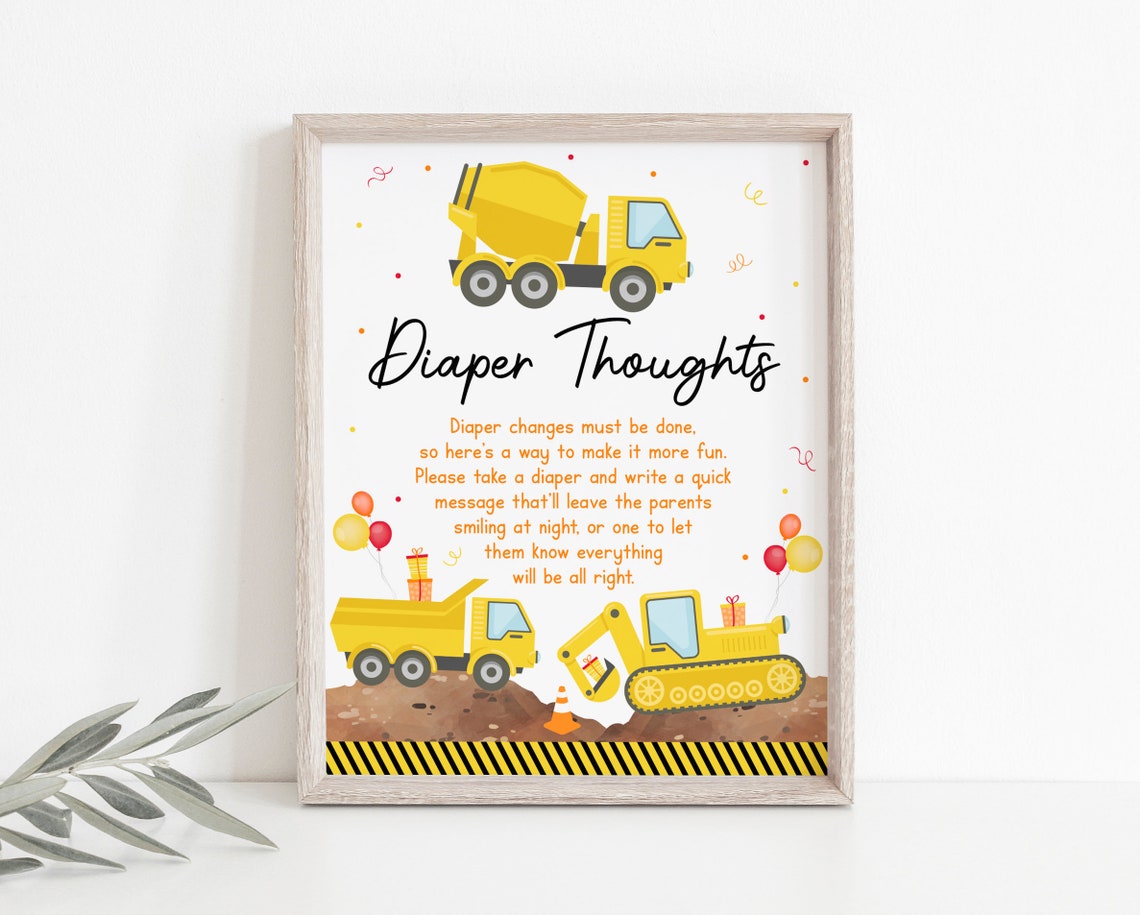 Construction Diaper Thoughts Sign Construction Baby Shower | Etsy