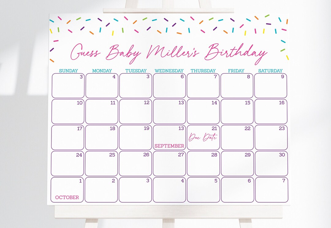 Editable Sprinkle Baby Due Date Calendar Pink Baby Sprinkle - Etsy