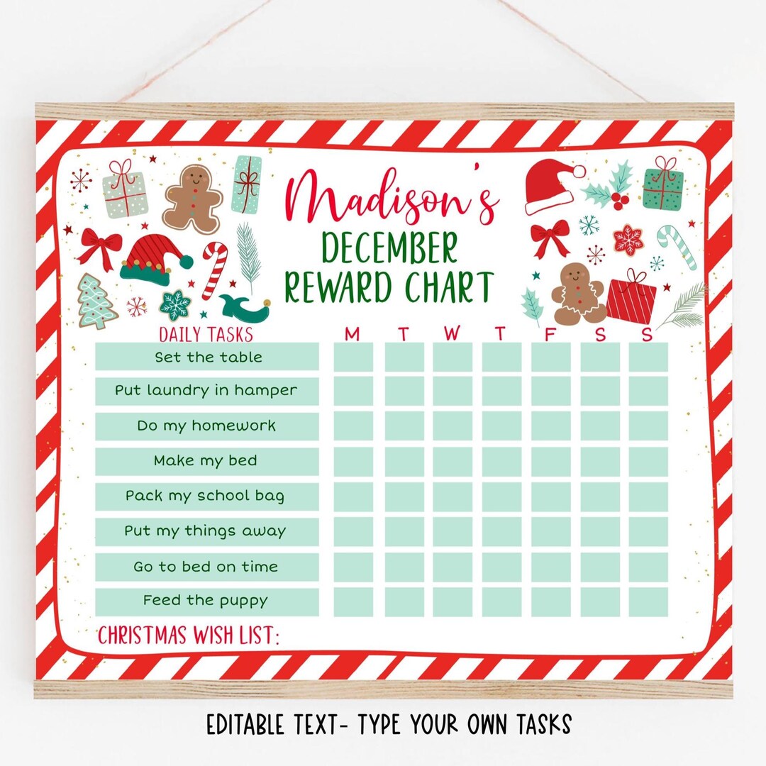 Editable Christmas Elf Reward Chart, Christmas Behavior Chart, Boy or ...