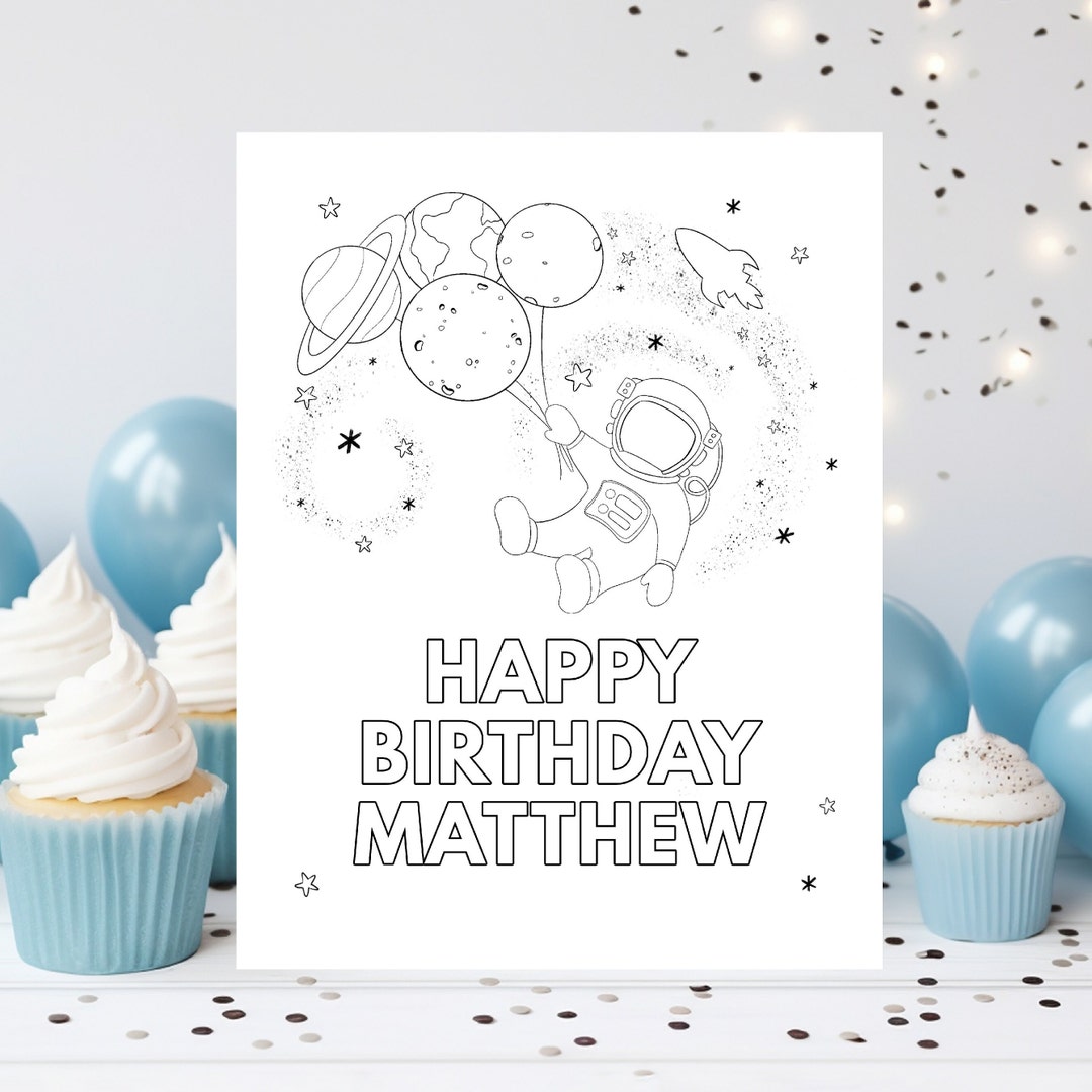 Editable Space Birthday Coloring Page Astronaut Birthday Party Galaxy ...