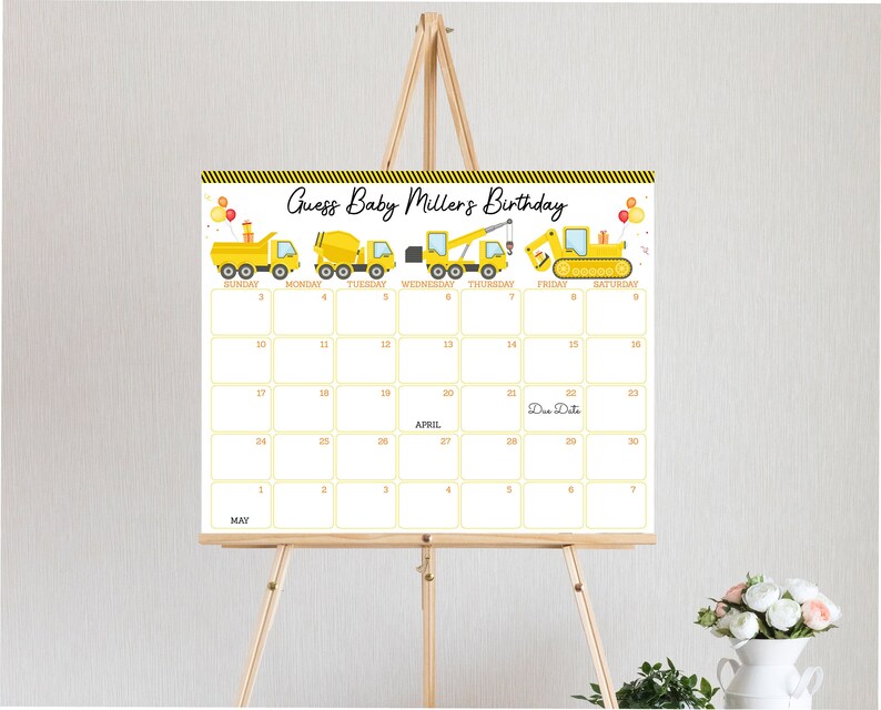Editable Construction Truck Baby Due Date Calendar Game | Etsy
