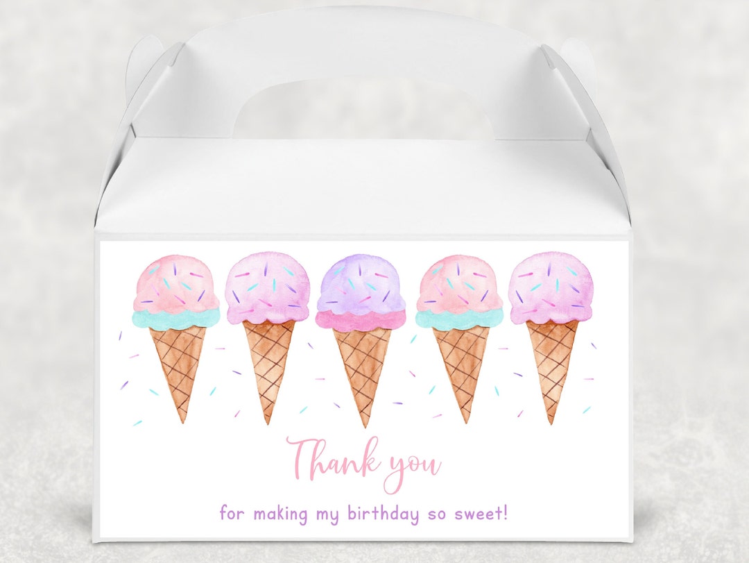 Editable Ice Cream Birthday Favor Box Label Gable Box Label Pink Purple ...