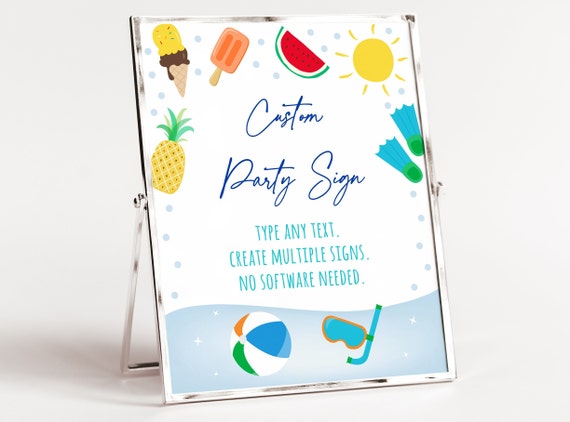 Editable Pool Party Birthday Sign Boys Pool Party Pool Birthday Ice ...