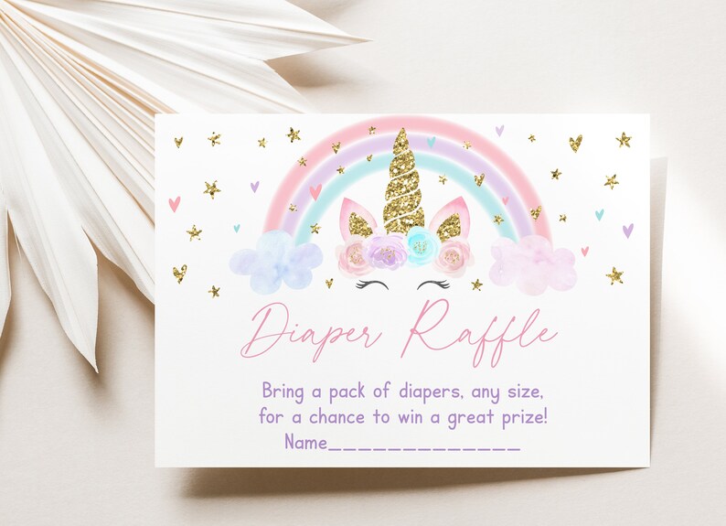 Unicorn Diaper Raffle Cards Rainbow Unicorn Baby Shower Pink - Etsy