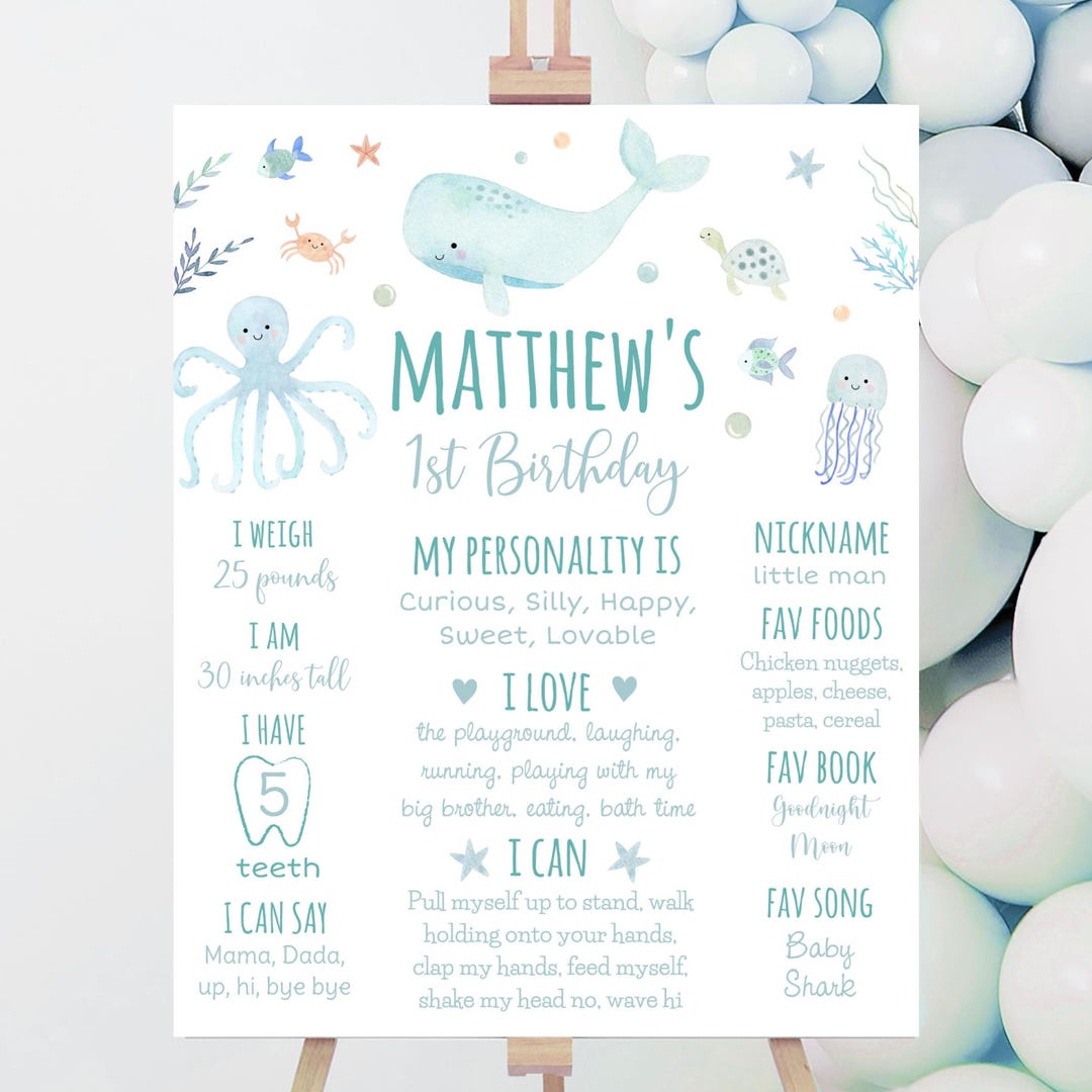 Editable Under the Sea First Birthday Milestone Sign Oneder the Sea ...