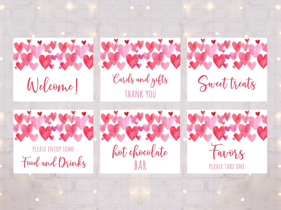 Editable Little Sweetheart Birthday Signs Set of 6 Table Signs Pink Red ...