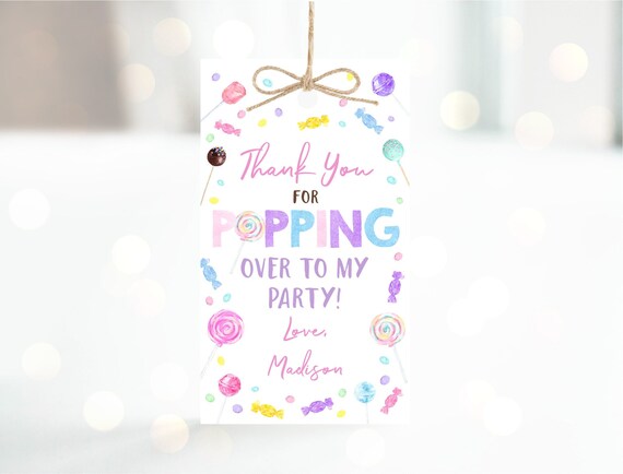 Editable Lollipop Birthday Favor Tag Thank You Tag Sweet Shop Birthday ...