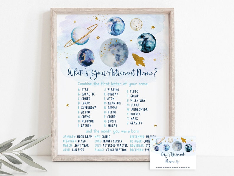 What's Your Astronaut Name Game Space Birthday Blue Gold Boy Galaxy ...