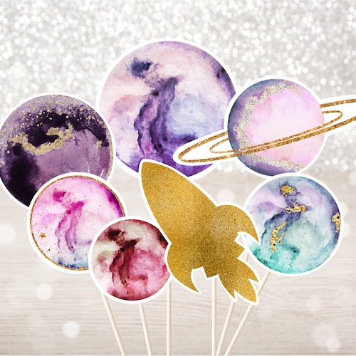Galaxy Birthday Centerpiece Cake Toppers Cut Outs Outer Space - Etsy