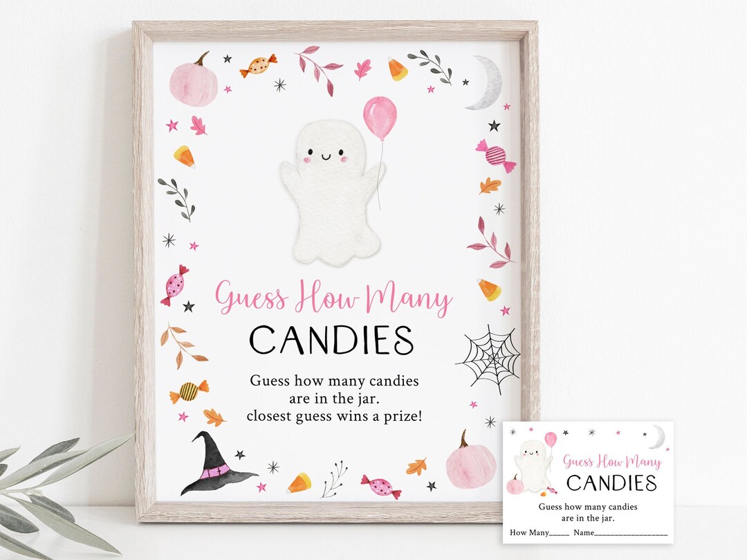 Pink Ghost Guess How Many Game Little Boo Birthday Candy Guessing Game ...
