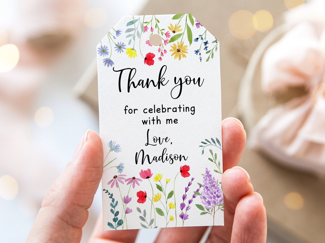 Editable Wildflower Birthday Thank You Tags Favor Tags Watercolor ...