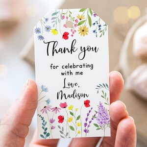 Editable Wildflower Birthday Thank You Tags Favor Tags Watercolor ...