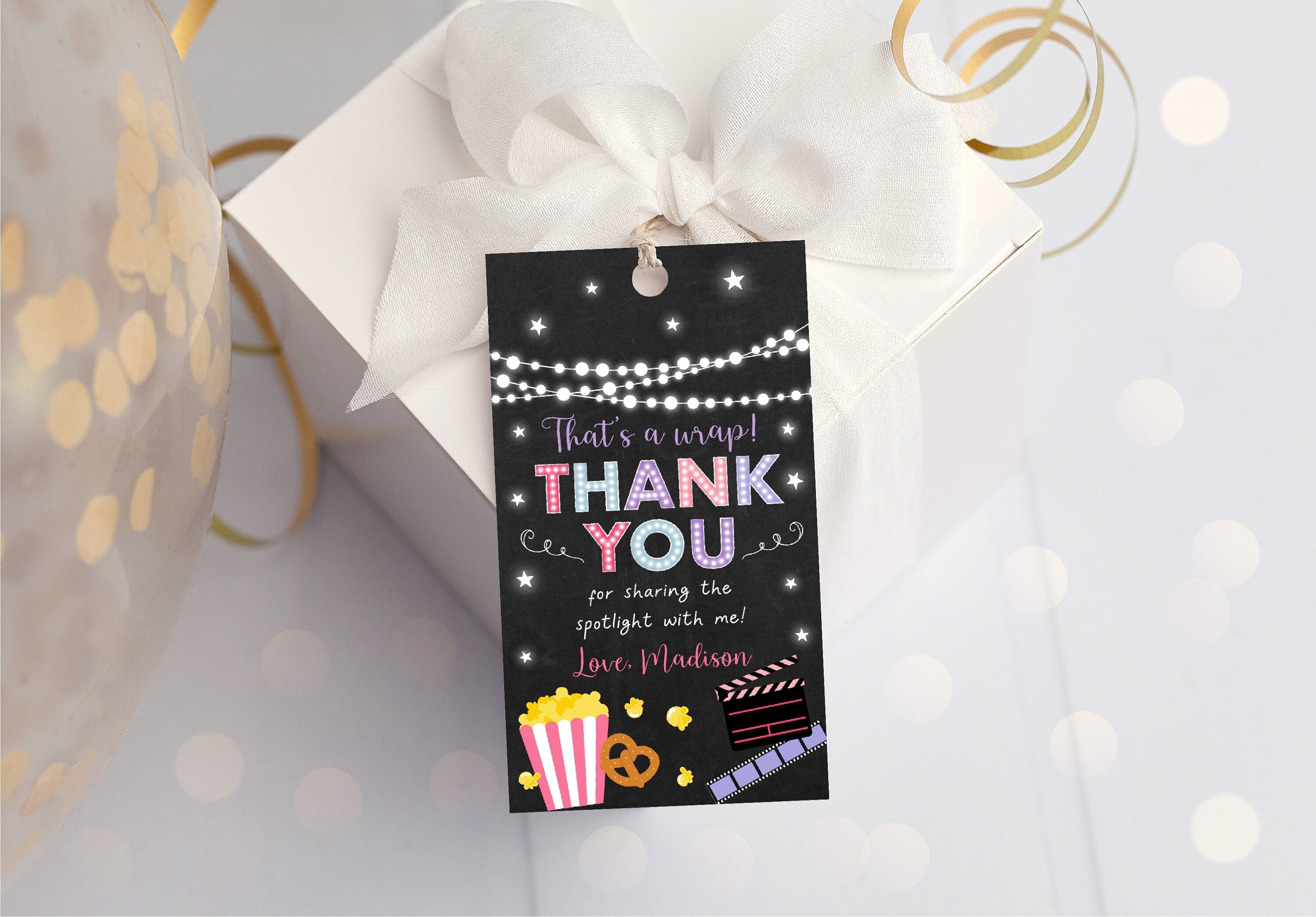 Editable Movie Night Birthday Thank You Tags Favor Tags - Etsy