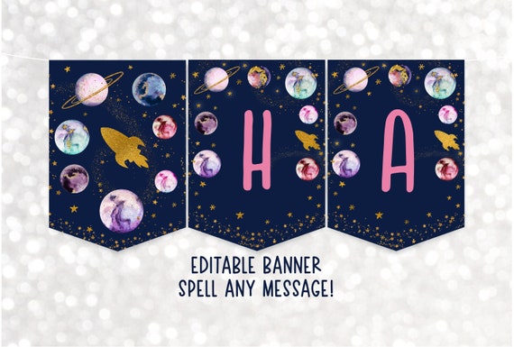 Editable Space Birthday Banner Galaxy Birthday Banner Pink | Etsy