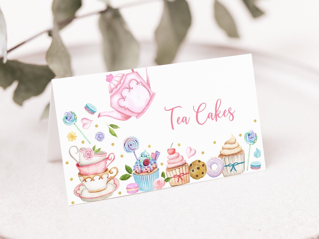 Editable Tea Party Birthday Tent Cards Food Labels Par-tea Girl Pink ...