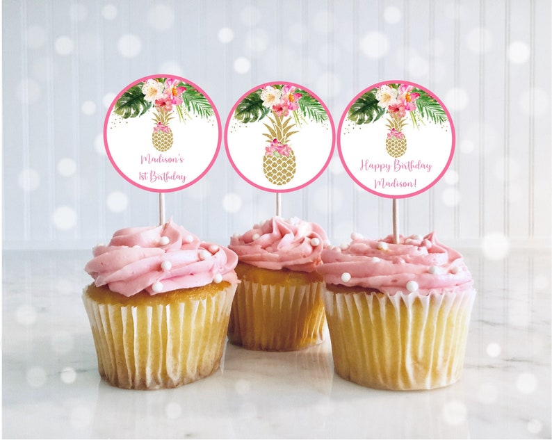 Editable Pineapple Birthday Cupcake Toppers Sweet as A | Etsy