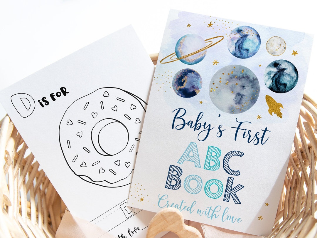 ABC Book Baby Shower Game Blue Galaxy Space Alphabet Coloring Book Baby ...