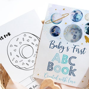 ABC Book Baby Shower Game Blue Galaxy Space Alphabet Coloring Book Baby ...