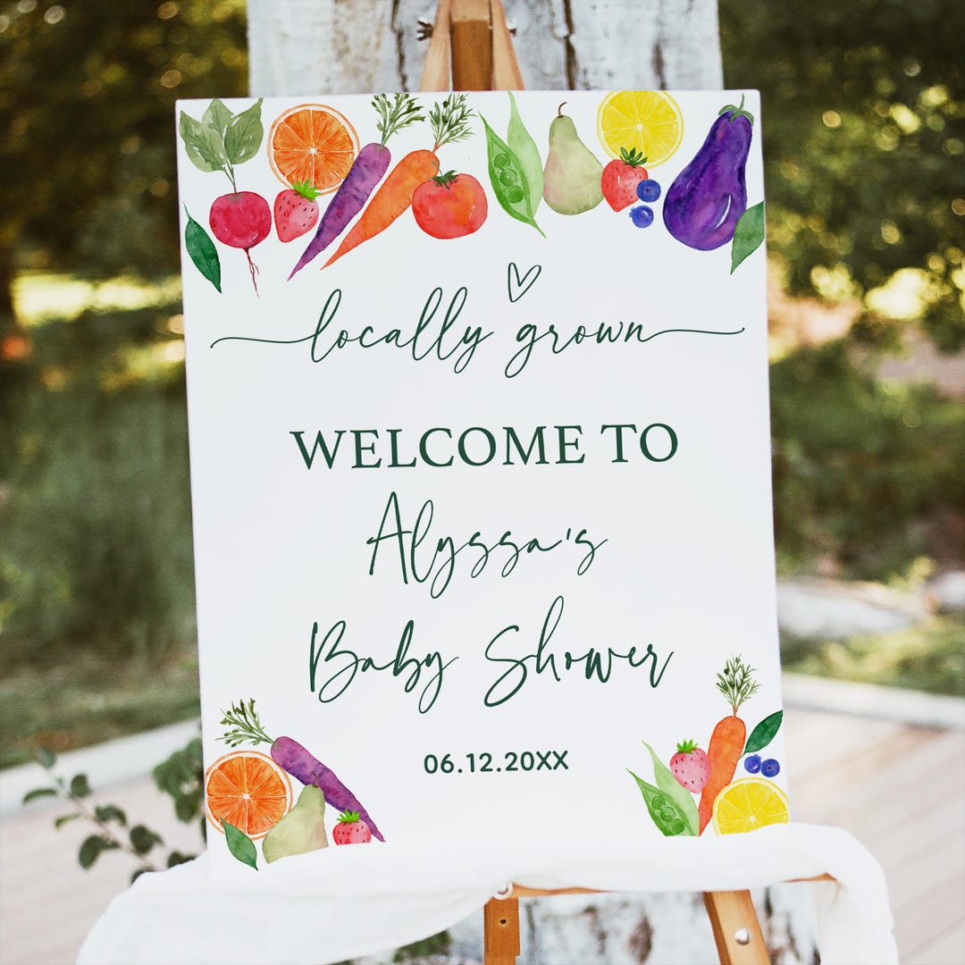 Editable Locally Grown Baby Shower Welcome Sign, Farmer's Market ...