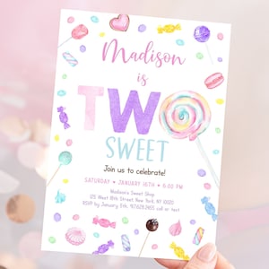 Editable TWO Sweet Birthday Invitation Two Sweet Birthday Invite Sweet ...