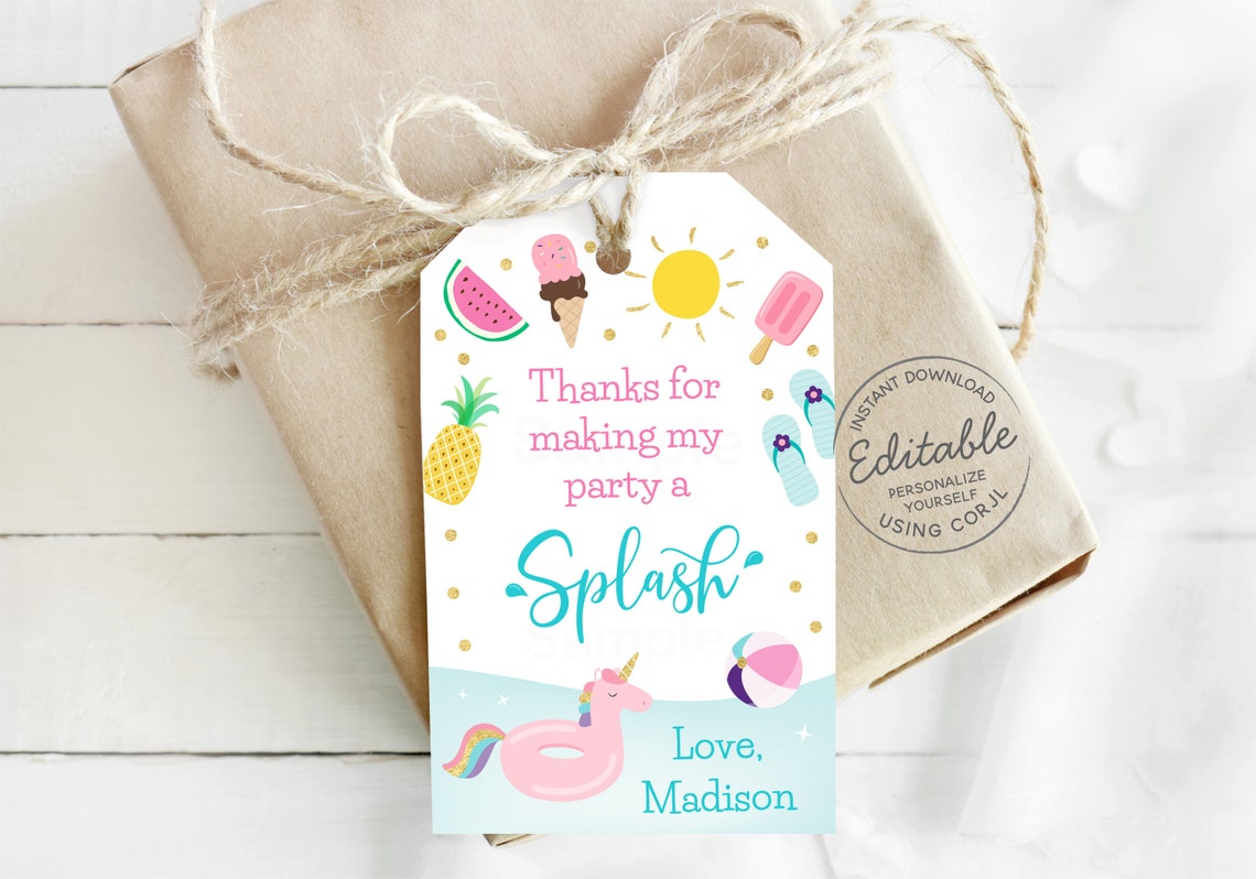 EDITABLE Pool Party Thank You Tags Favor Tags Girls Pool Party | Etsy